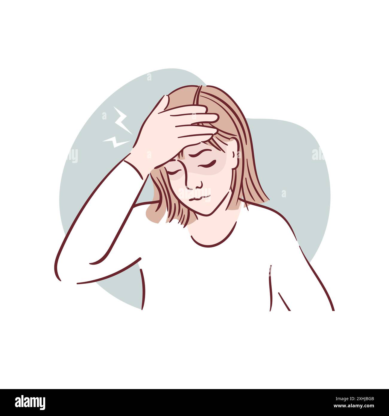 Young woman having headache. A girl in glasses holds her temples ...