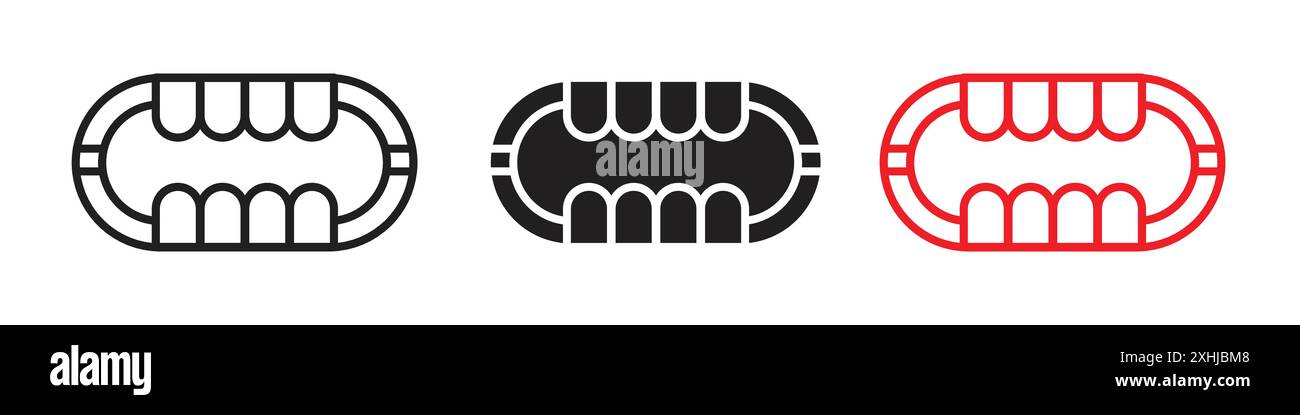 False jaw icon Black line art vector in black and white outline set ...