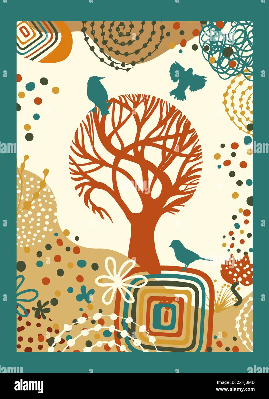 Decorative tree and birds. hand drawing. Not AI Vector illustration ...