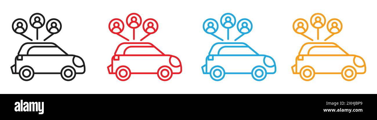 Carpool share icon Black line art vector in black and white outline set ...