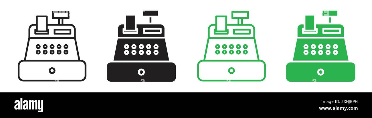 Cash register icon Black line art vector in black and white outline set ...