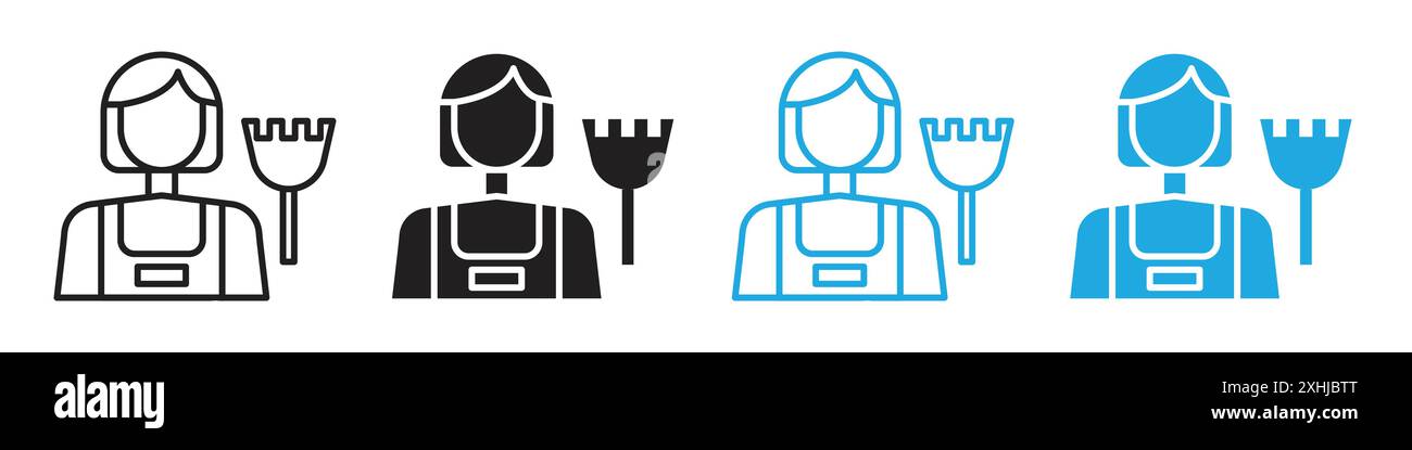 Maid icon Black line art vector in black and white outline set ...