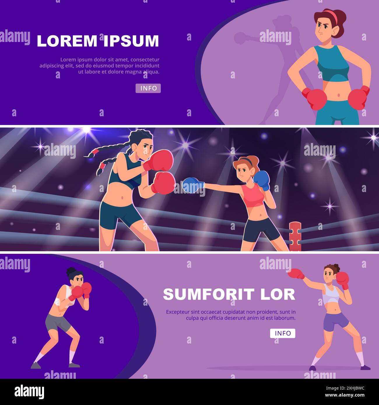 woman fight. box fighter female banners with place for text Stock ...