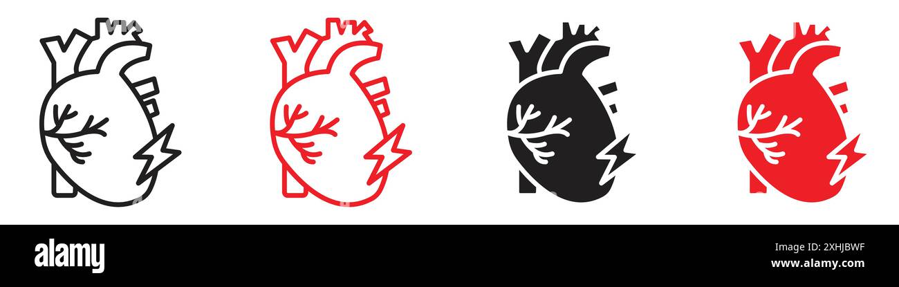 Heart attack icon Black line art vector in black and white outline set ...