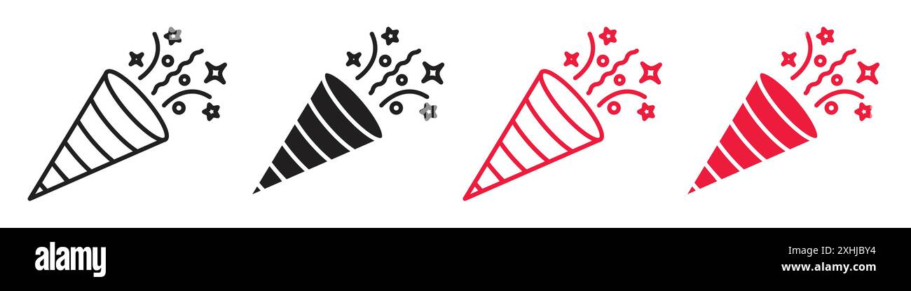 Confetti popper icon Black line art vector in black and white outline ...