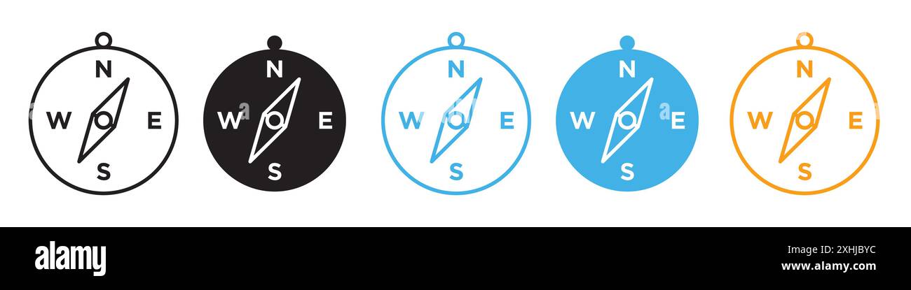 Compass icon Black line art vector in black and white outline set ...