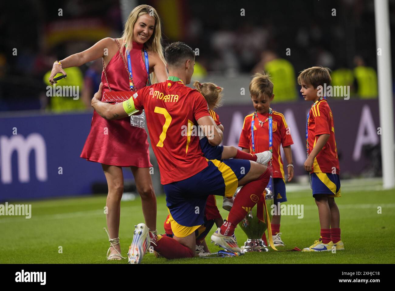 Spain's Alvaro Morata with Alice Campello and family during a final ...