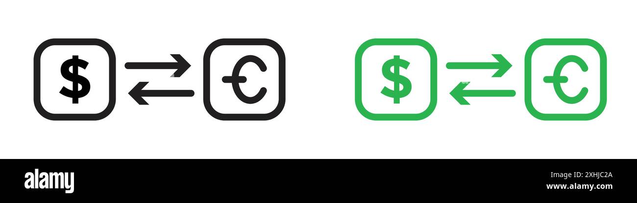 Currency exchange icon Black line art vector in black and white outline ...