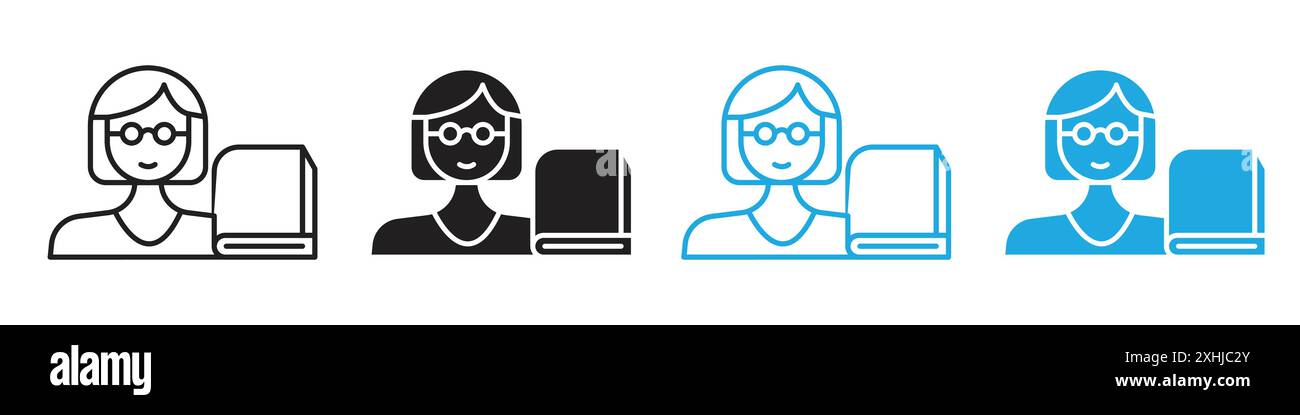 Librarian icon Black line art vector in black and white outline set ...