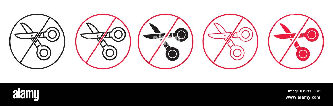 Do not cut icon Black line art vector in black and white outline set ...