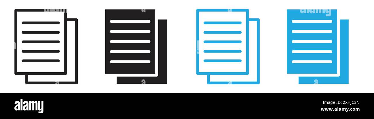 Document icon Black line art vector in black and white outline set ...