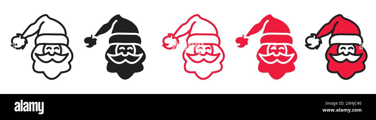 Santa claus face icon Black line art vector in black and white outline ...