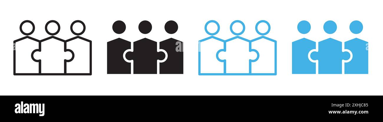 Teamwork icon Black line art vector in black and white outline set ...