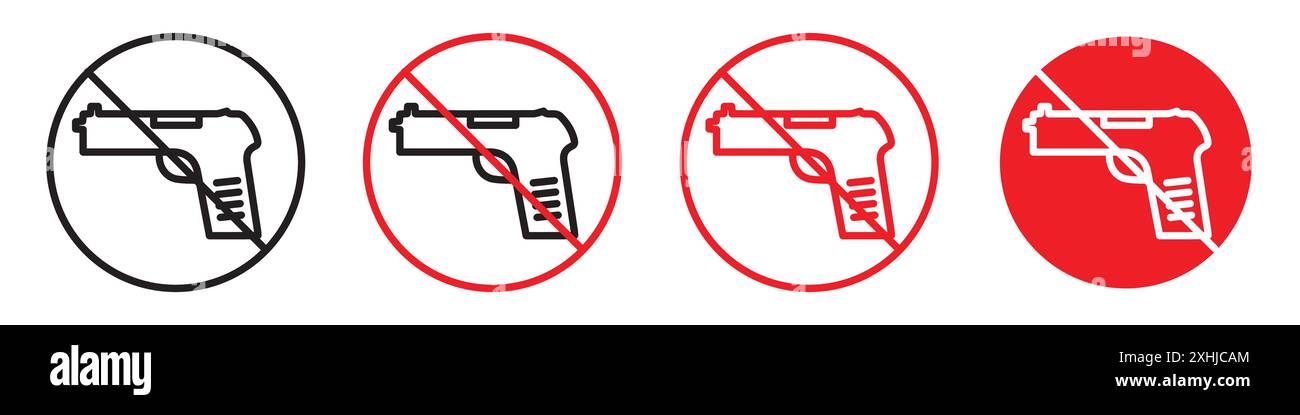 No gun icon Black line art vector in black and white outline set ...