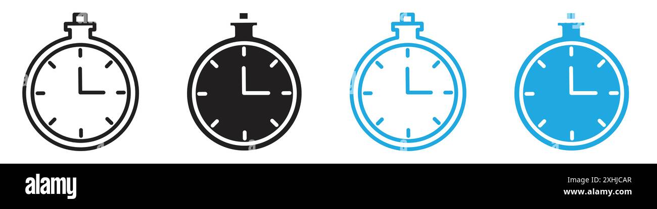 Time icon Black line art vector in black and white outline set ...