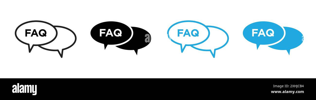 FAQ icon Black line art vector in black and white outline set ...