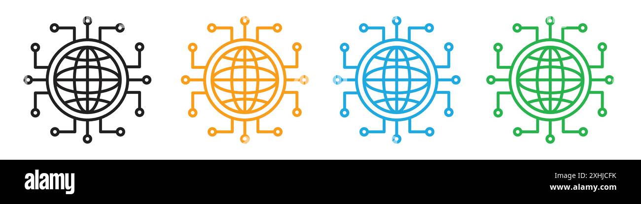 Global network icon Black line art vector in black and white outline ...