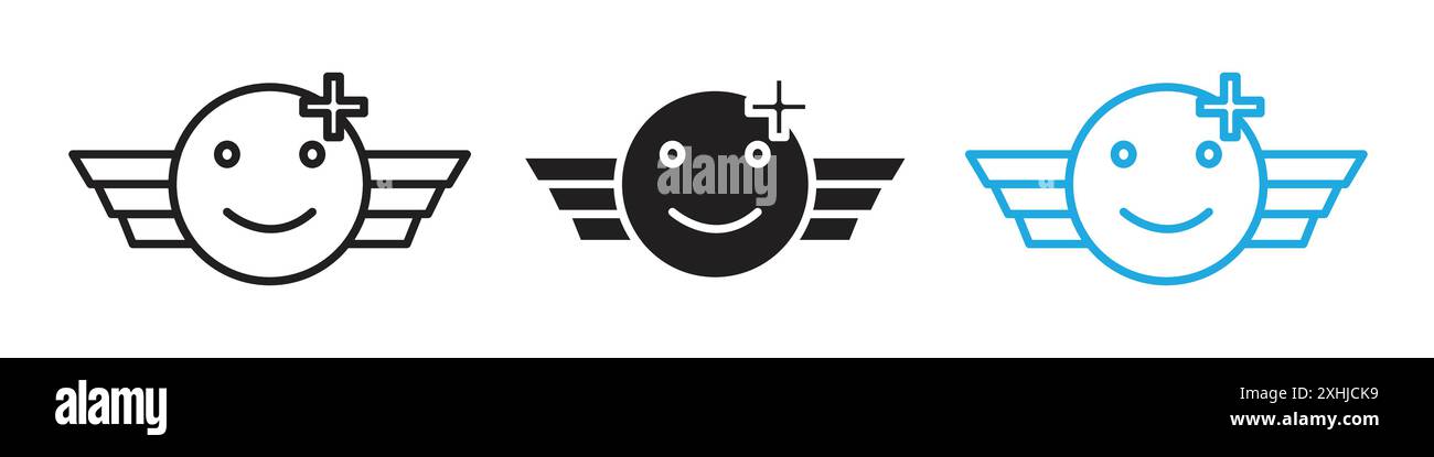 Positive emotion icon Black line art vector in black and white outline ...