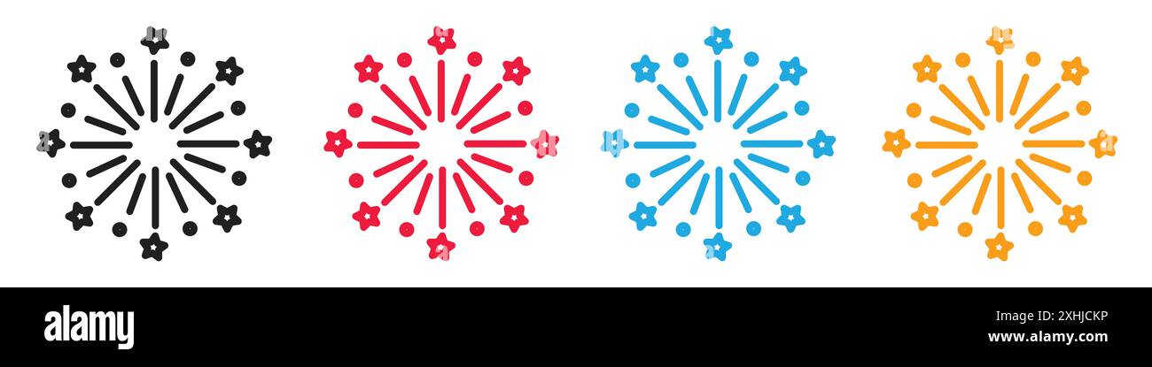 Fireworks icon Black line art vector in black and white outline set ...
