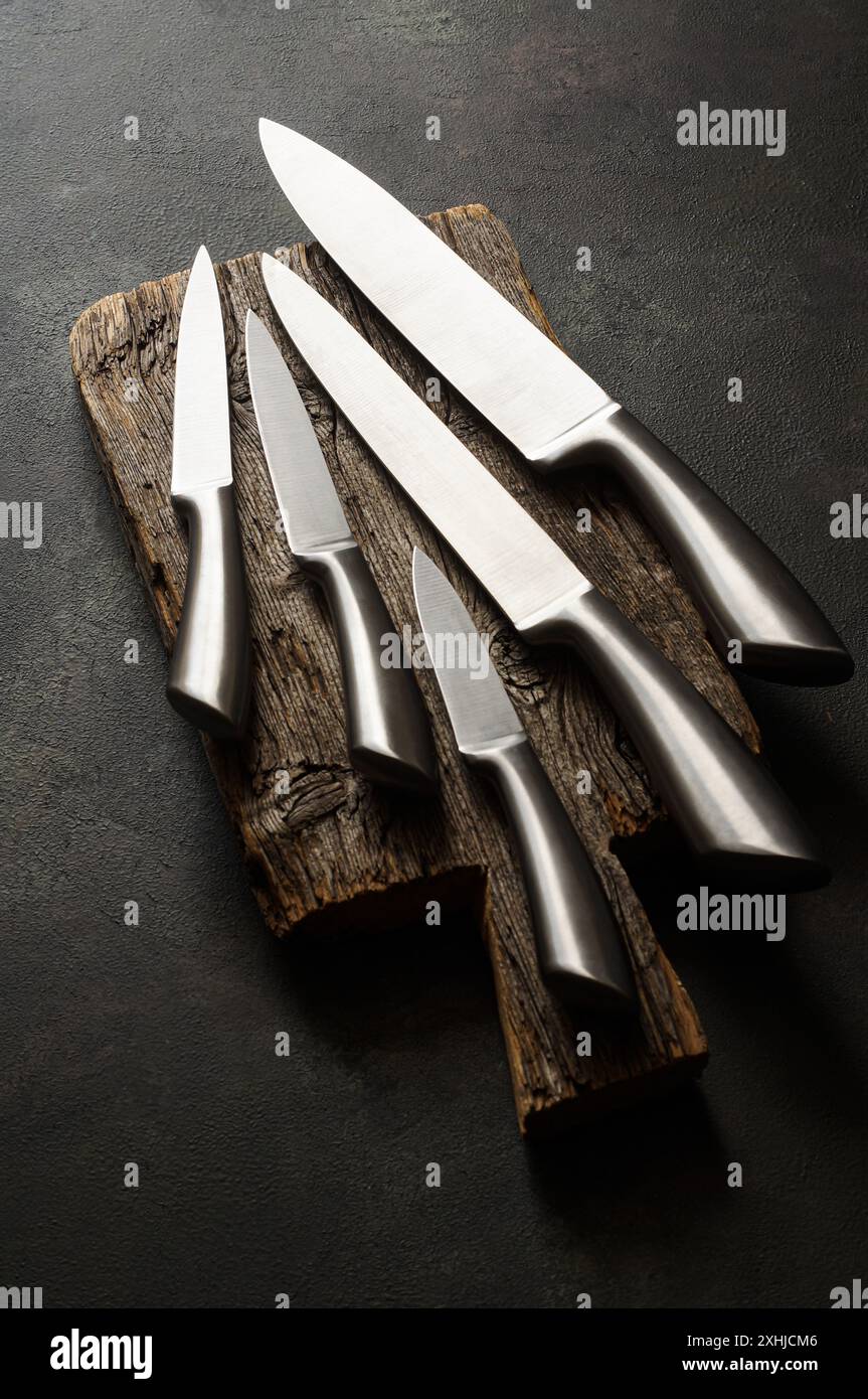 Casting steel various chef knife, Set of modern sharp kitchen knives on ...