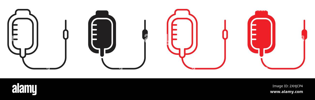 Blood transfusion icon Black line art vector in black and white outline ...