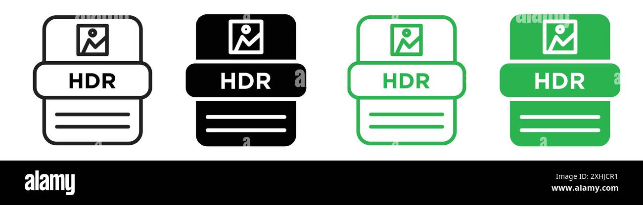 HDR image file extension icon Black line art vector in black and white outline set collection ...