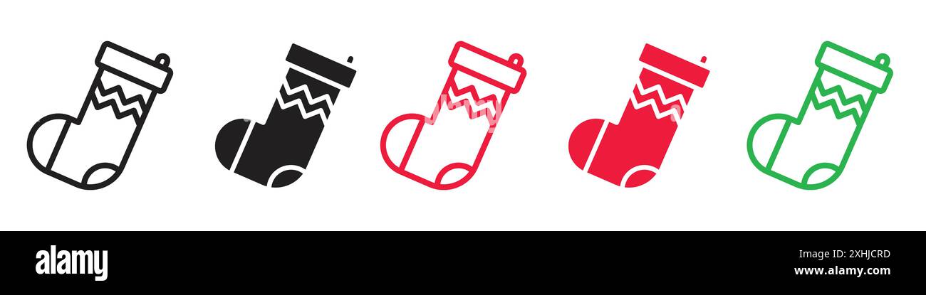 Christmas stocking icon Black line art vector in black and white ...