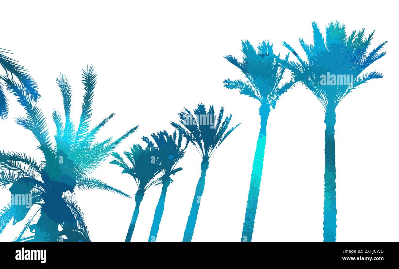 Silhouette of a blue palm trees on a white background. hand drawing ...