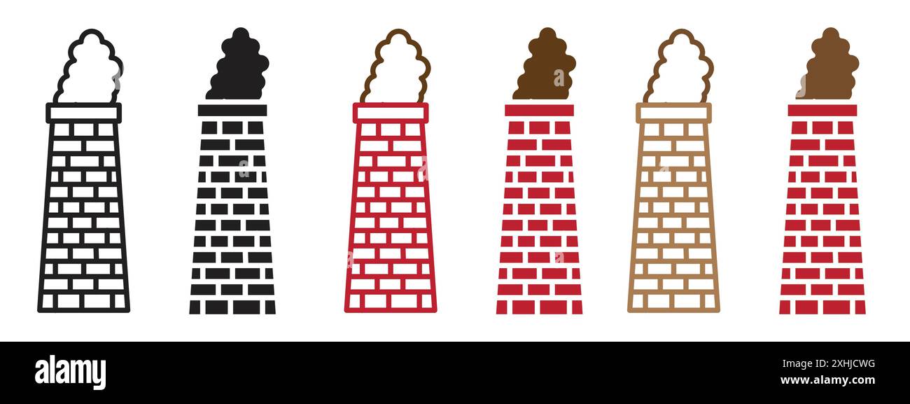 Chimney smoke icon Black line art vector in black and white outline set ...