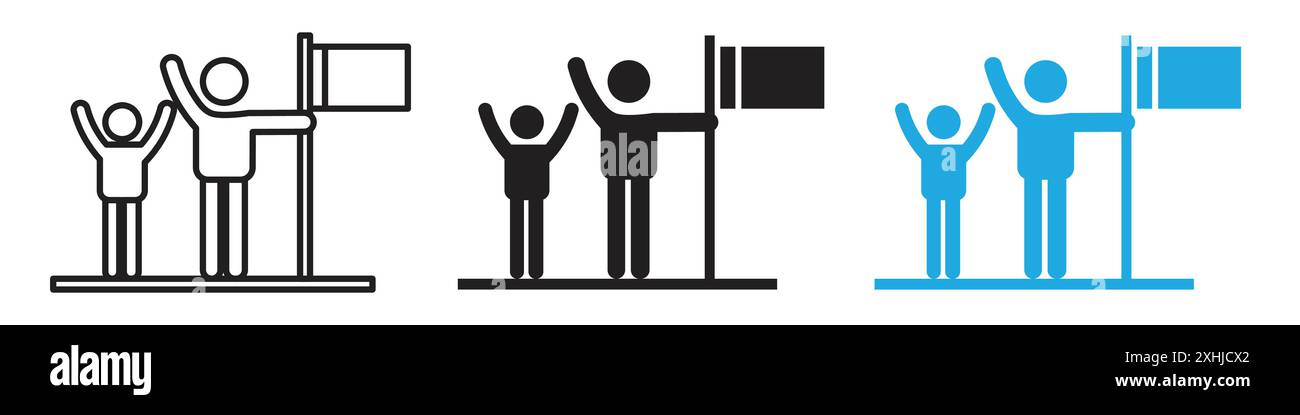 Leadership icon Black line art vector in black and white outline set ...