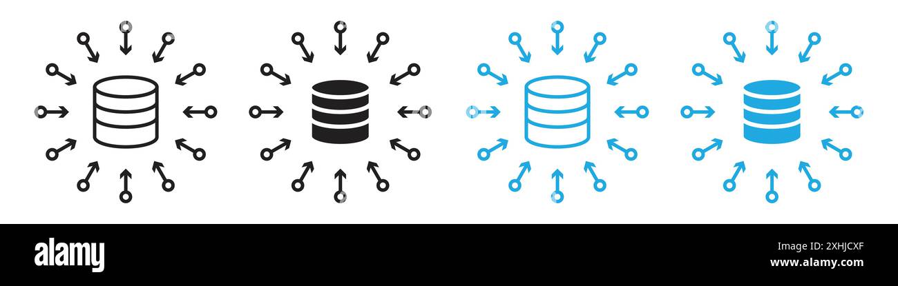 Data Aggregation Icon Black Line Art Vector In Black And White Outline Set Collection Sign Stock