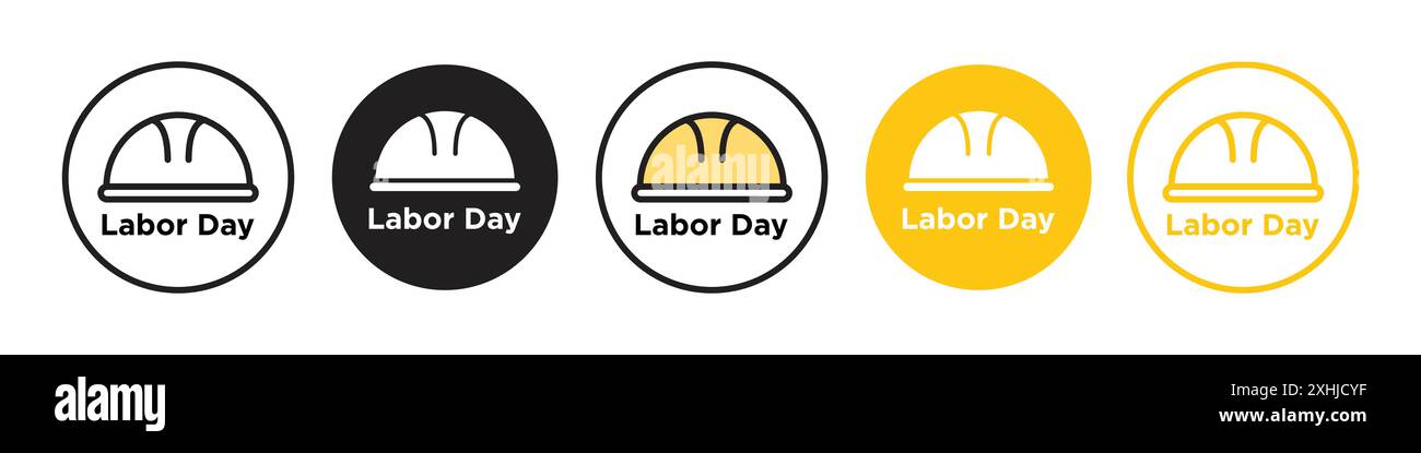 Labor day icon Black line art vector in black and white outline set ...