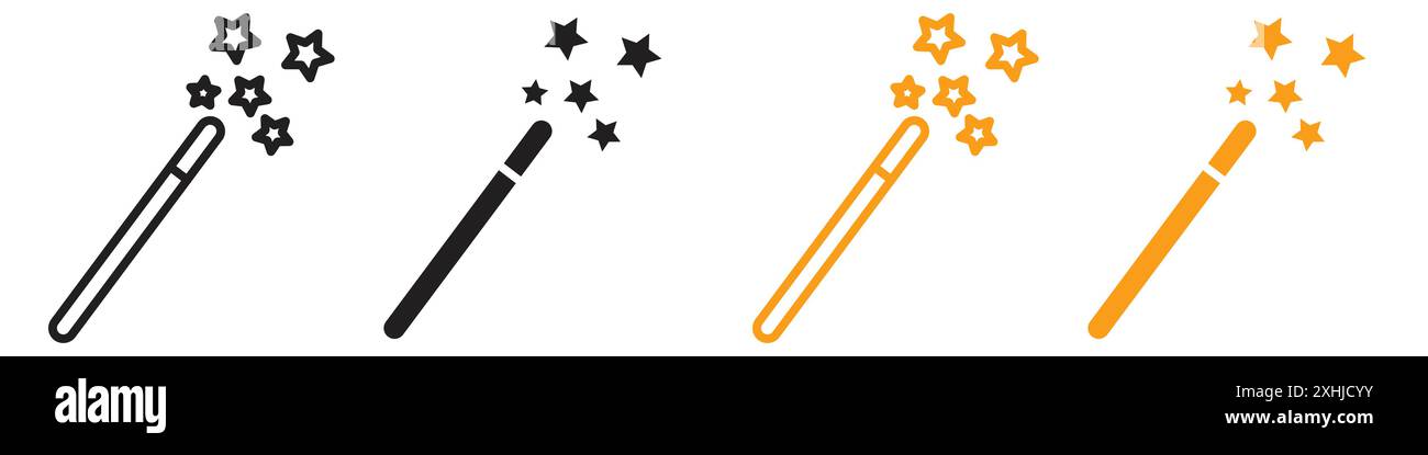 Magic wand icon Black line art vector in black and white outline set ...