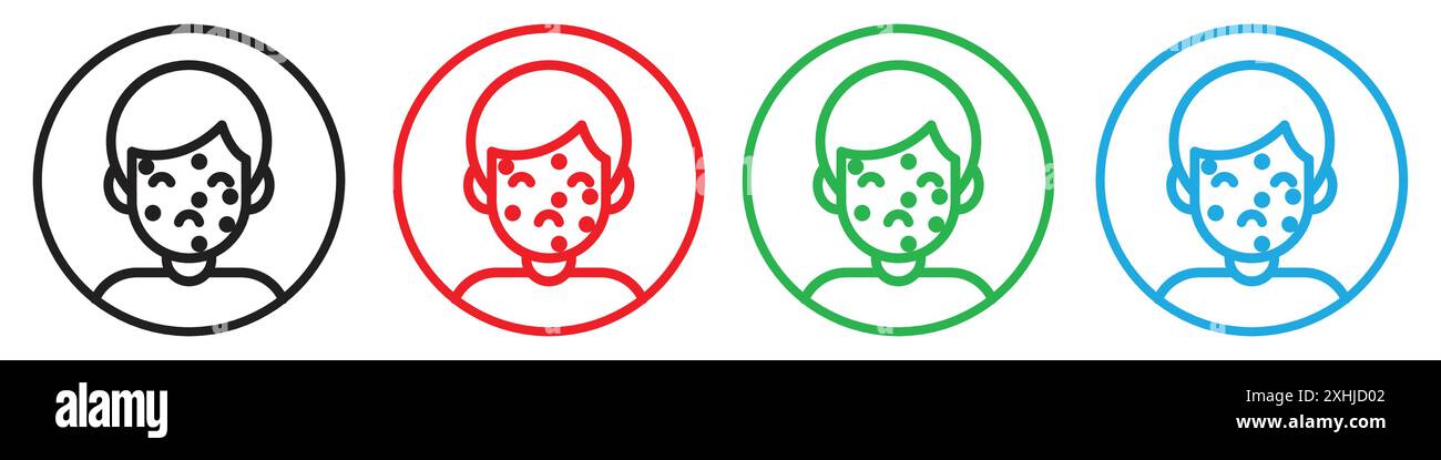 Man acne on face icon Black line art vector in black and white outline ...