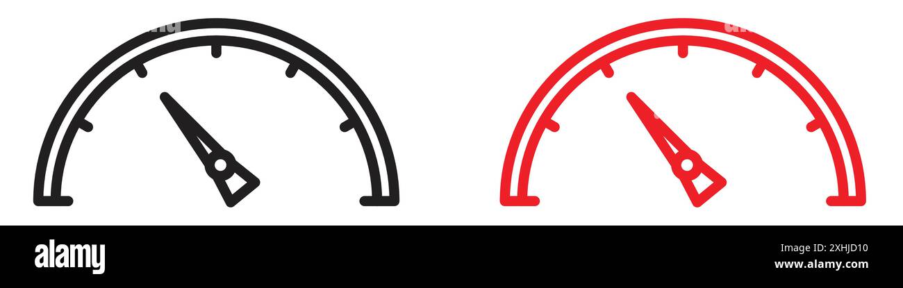 Speedometer icon Black line art vector in black and white outline set ...