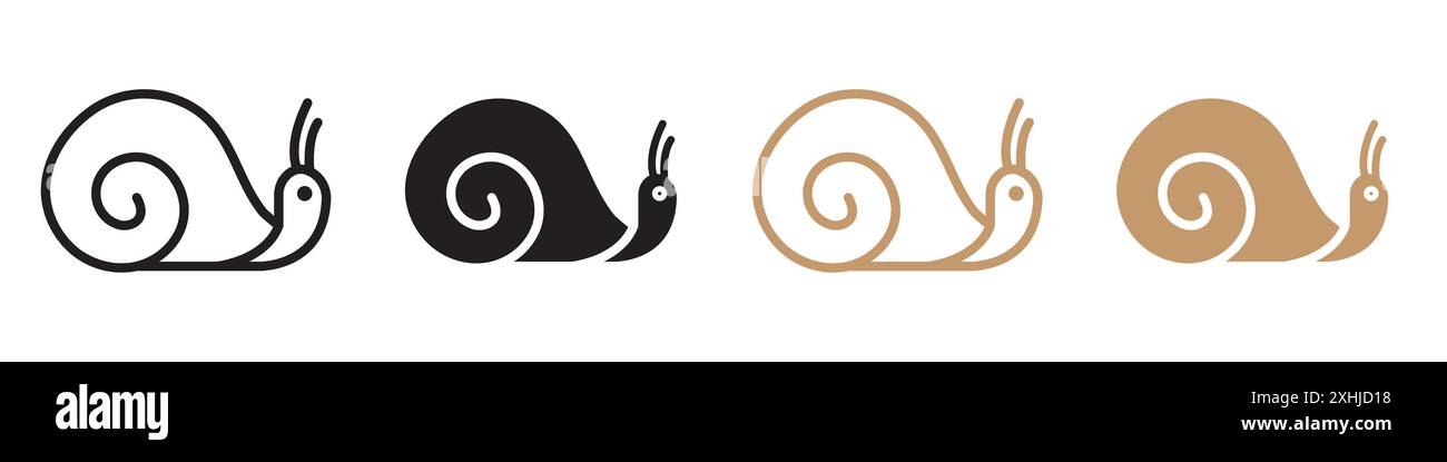 Snail icon Black line art vector in black and white outline set ...
