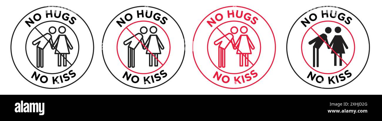 No hugs no kiss icon Black line art vector in black and white outline ...