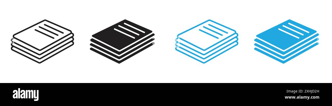 Document papers pile icon Black line art vector in black and white ...