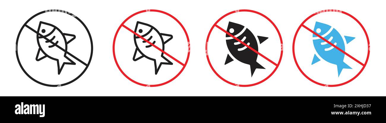 No fish icon Black line art vector in black and white outline set ...