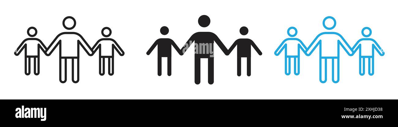 Team icon Black line art vector in black and white outline set ...