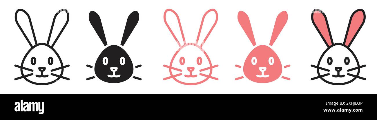 Easter bunny icon Black line art vector in black and white outline set ...