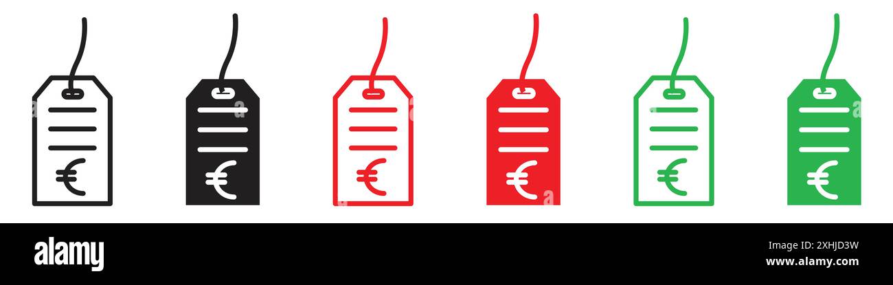 Euro tag icon Black line art vector in black and white outline set ...