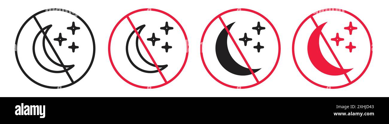 No moon icon Black line art vector in black and white outline set ...