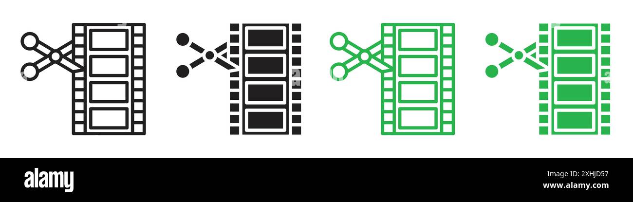 Film editing icon Black line art vector in black and white outline set ...