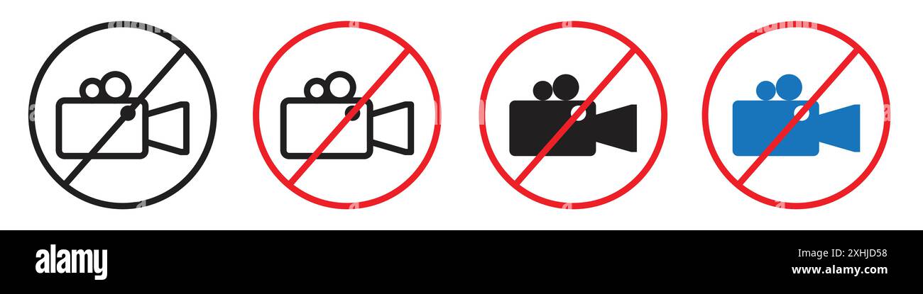 No recording icon Black line art vector in black and white outline set ...