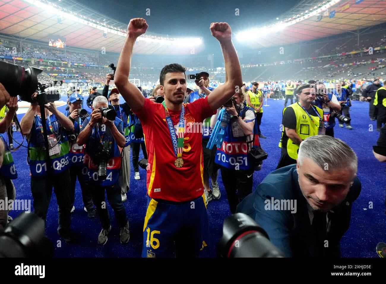 Spain’s Rodri celebrates their victory after the UEFA Euro 2024 final ...