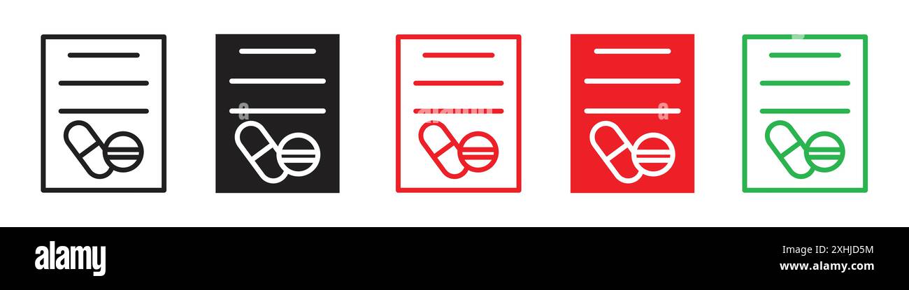 Prescription and capsule icon Black line art vector in black and white ...