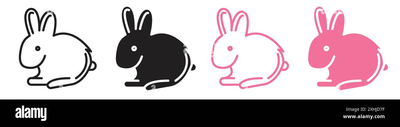 Rabbit icon Black line art vector in black and white outline set ...