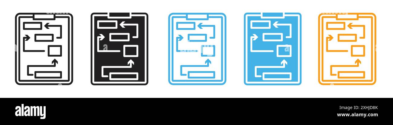 Planning icon Black line art vector in black and white outline set ...