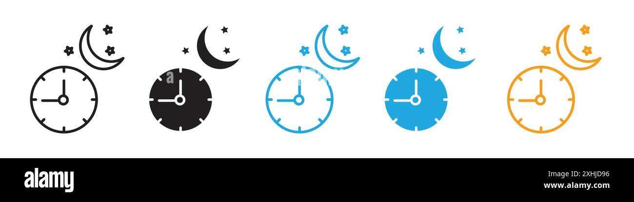 Sleeping time icon Black line art vector in black and white outline set ...